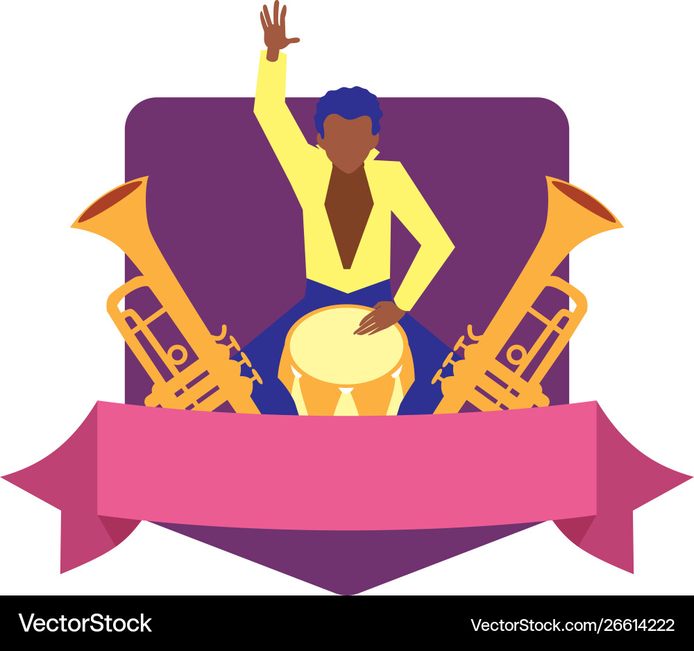 Musician man drum playing music Royalty Free Vector Image