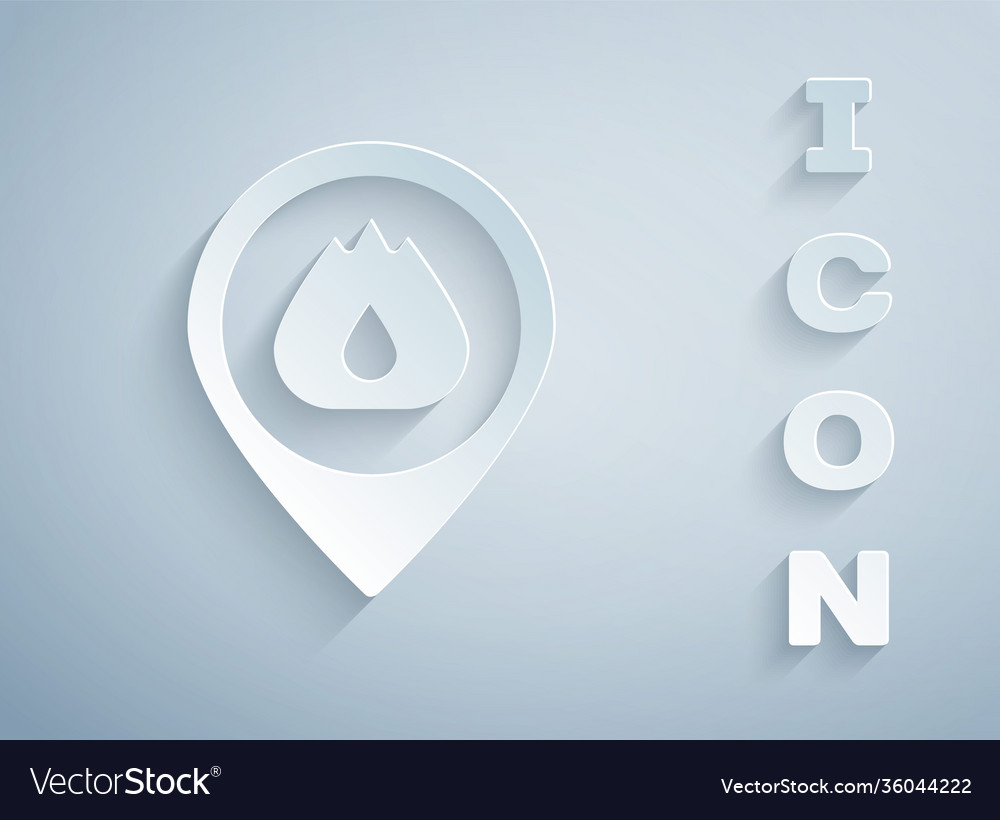Paper cut map pointer with fire flame icon Vector Image