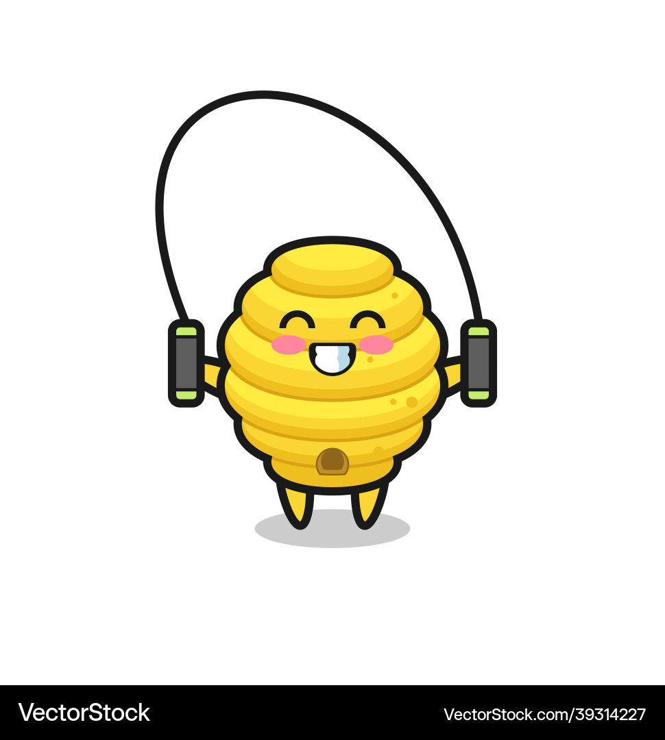 Bee hive character cartoon with skipping rope Vector Image