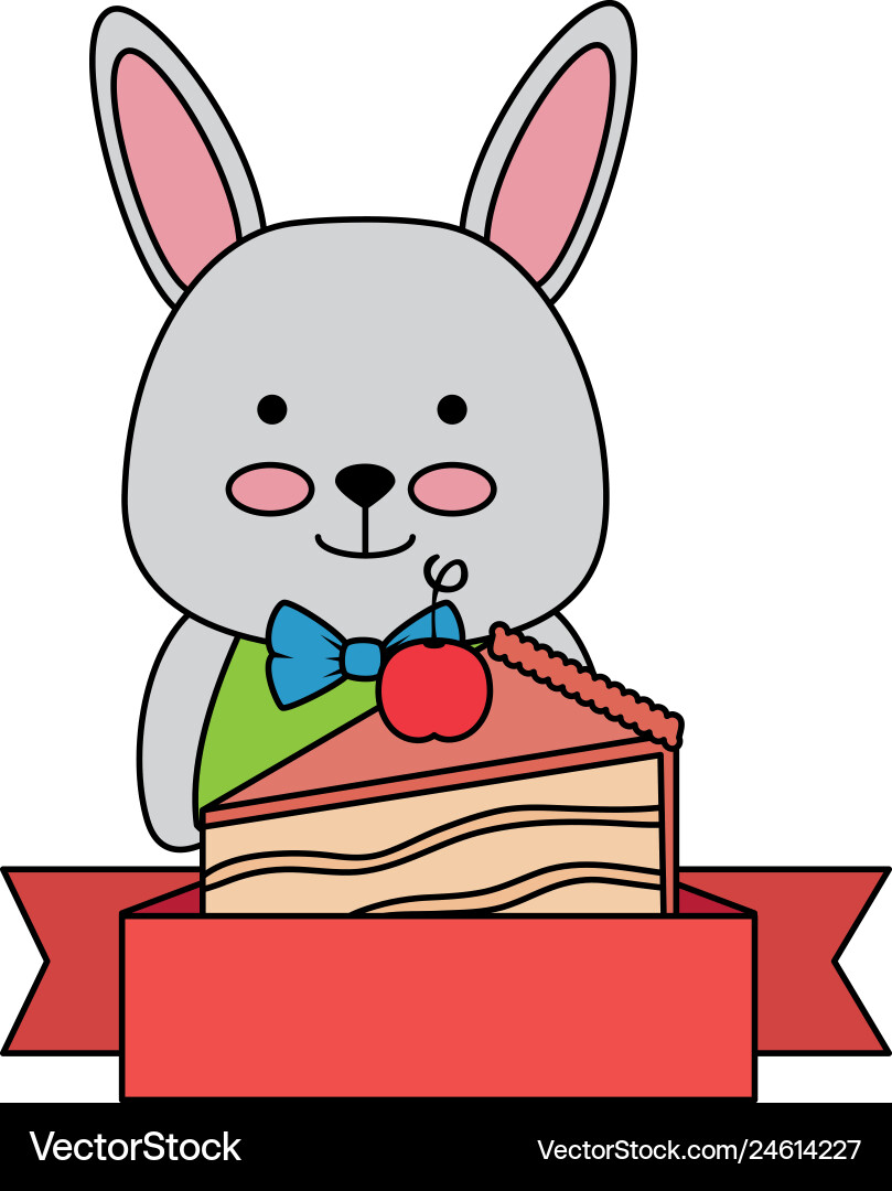 Cute rabbit with sweet cake portion character icon