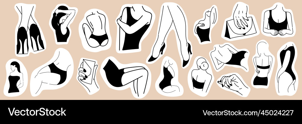 Female body stickers set Royalty Free Vector Image