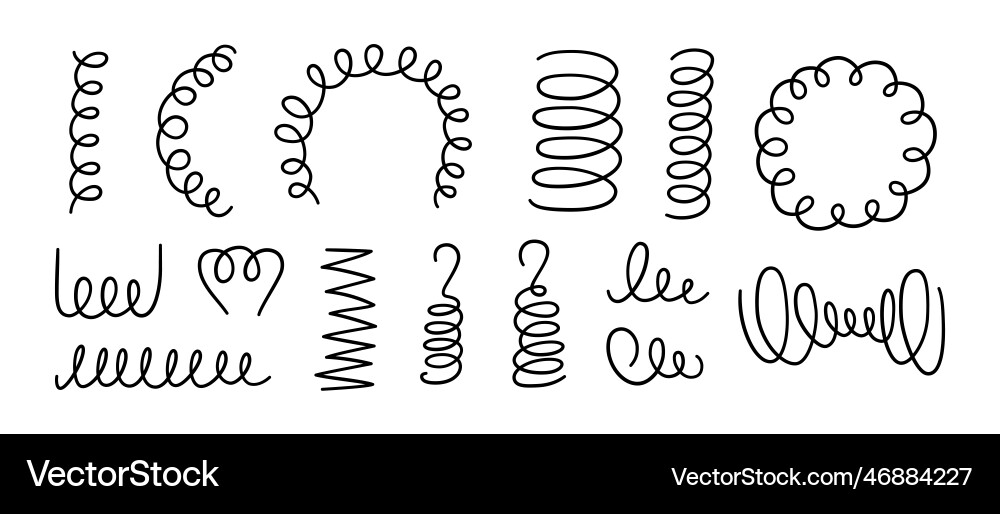 Hand drawn spiral springs set doodle flexible Vector Image