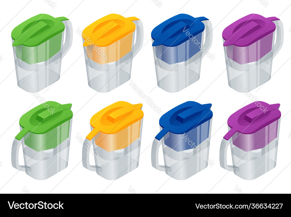 Isometric blue water filter jug with cartridge Vector Image