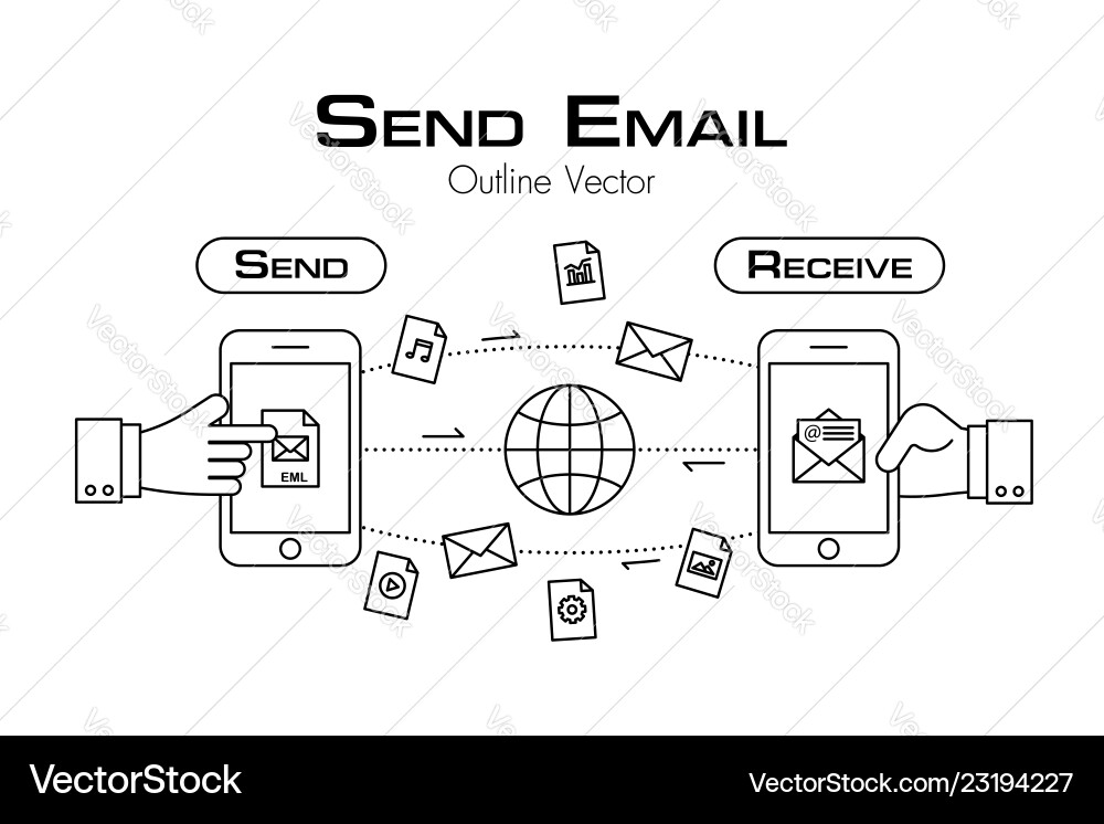 Person send email and other file from phone Vector Image
