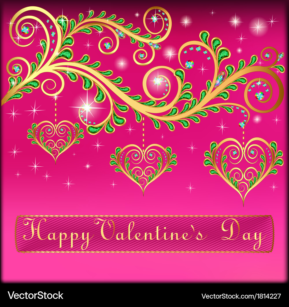 Pink postcard on Valentines day with pendants Vector Image