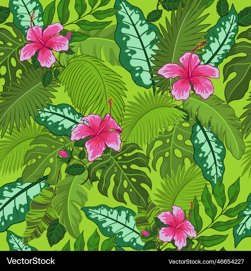Seamless pattern of tropical leaves Royalty Free Vector
