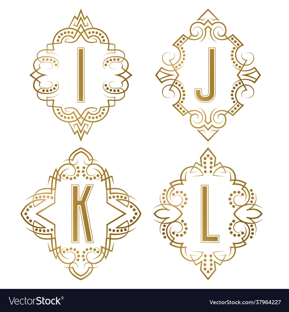 Set vintage monograms in patterned frames Vector Image