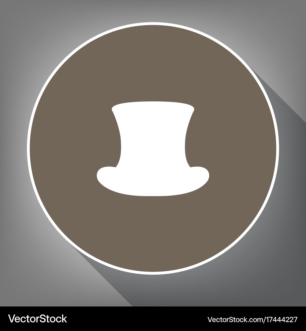 Top hat sign white icon on brown circle Royalty Free Vector