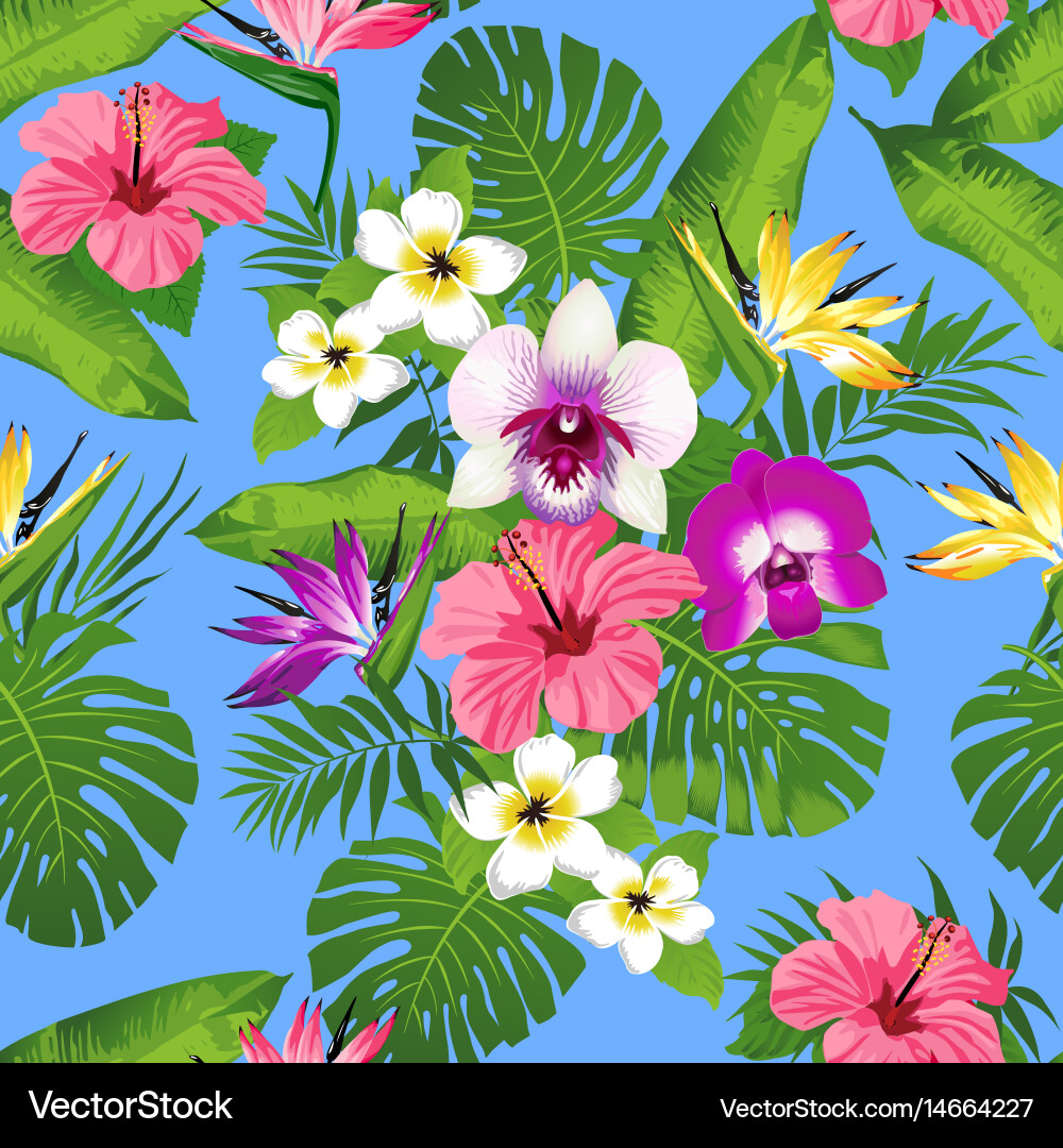 Tropical flowers and leaves Royalty Free Vector Image