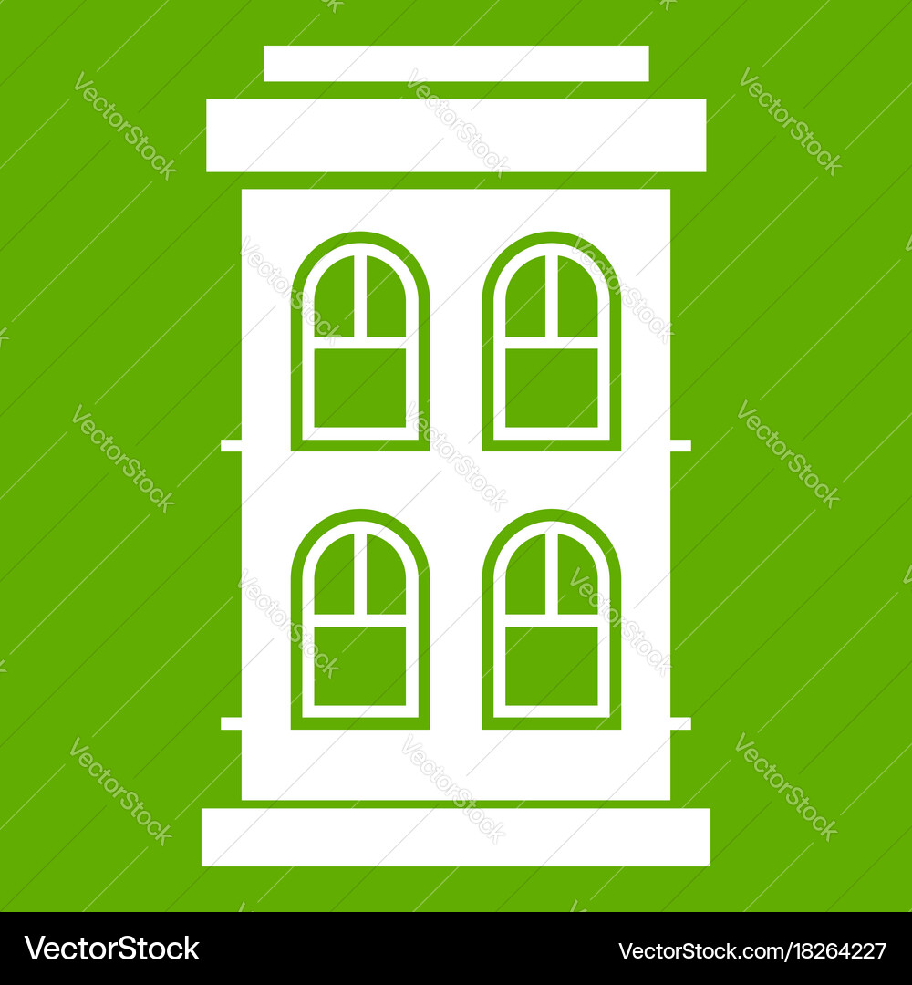 Two-storey house with large windows icon green Vector Image