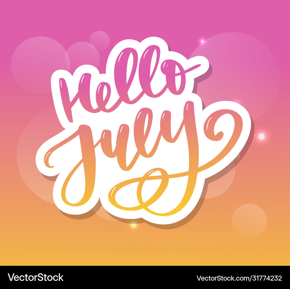 Hello july lettering print summer minimalistic Vector Image