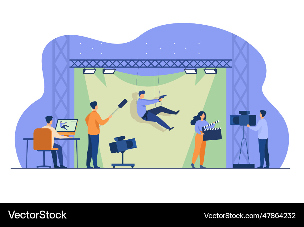 Shooting team filming action scene with stunt Vector Image