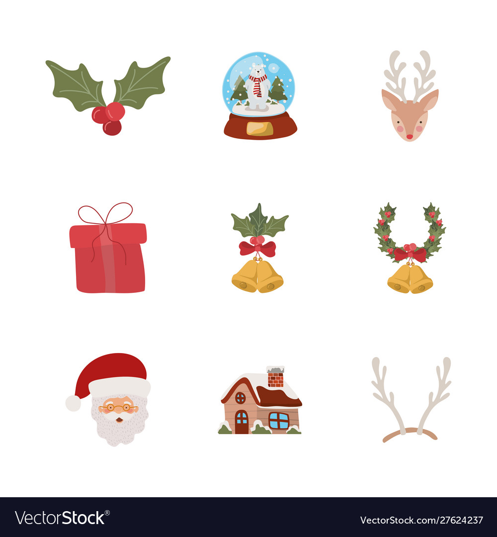 Bundle christmas set icons Royalty Free Vector Image