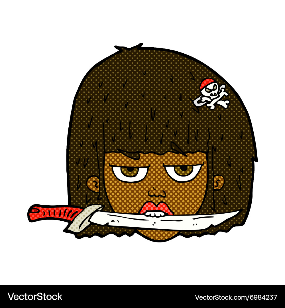 Comic cartoon woman holding knife between teeth Vector Image