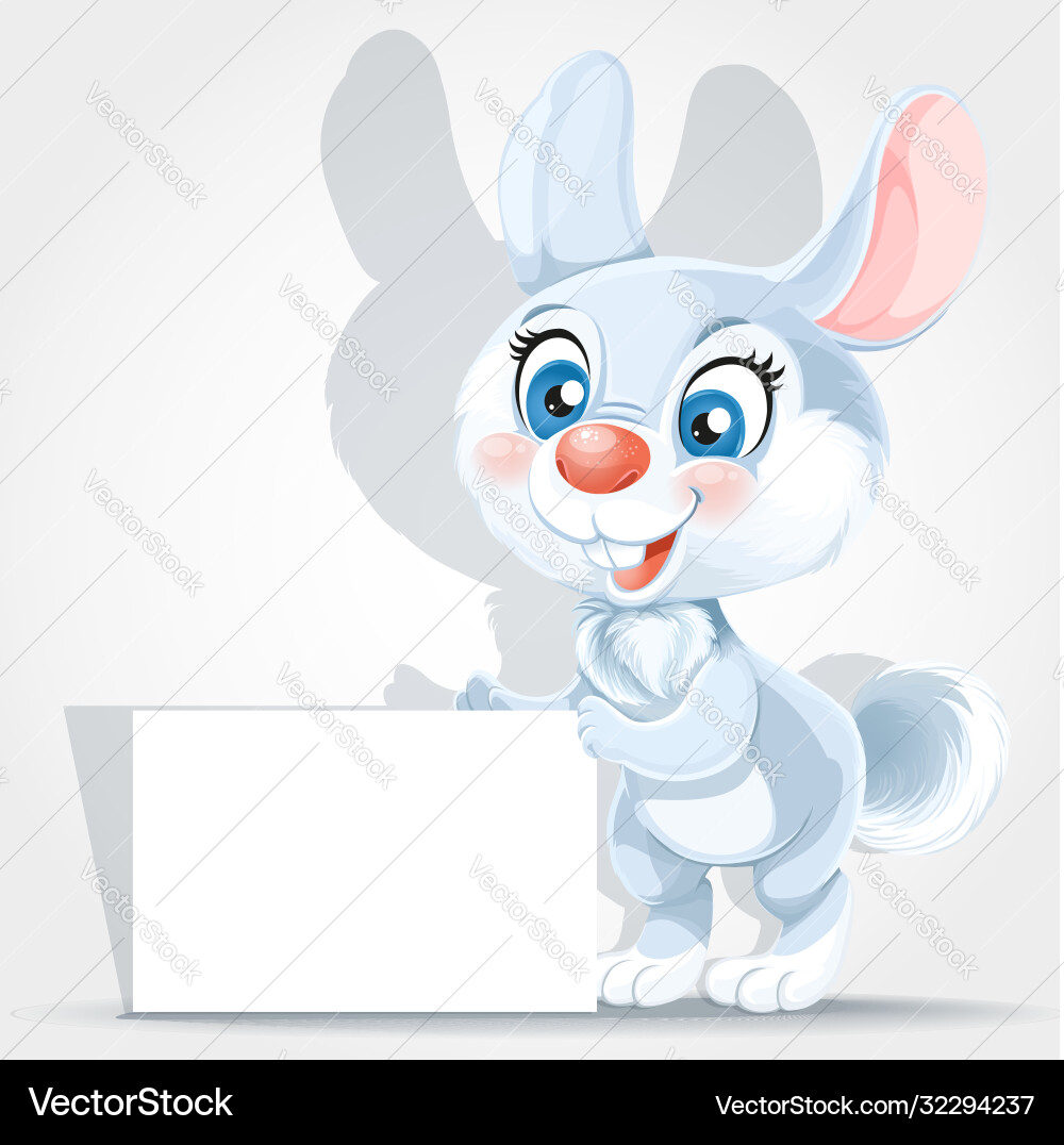 Cute bunny holding banner in his paws Royalty Free Vector