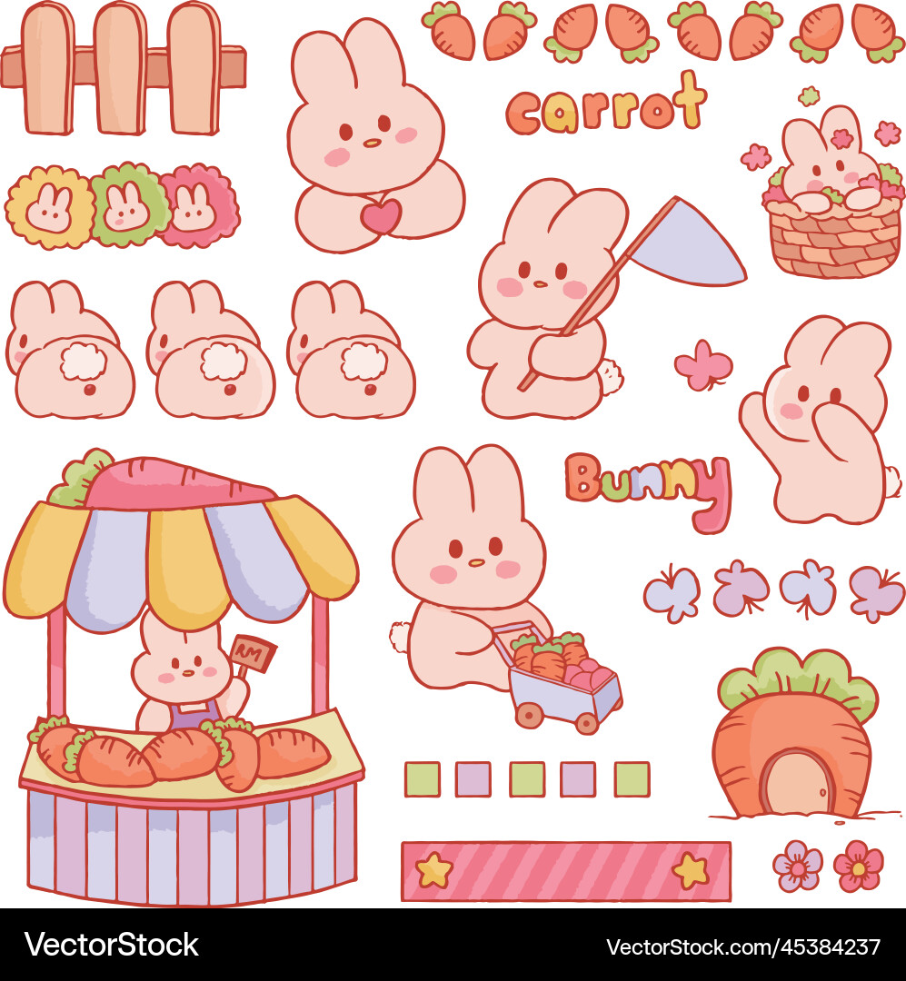 Cute bunny rabbit in the farm hand drawn Vector Image