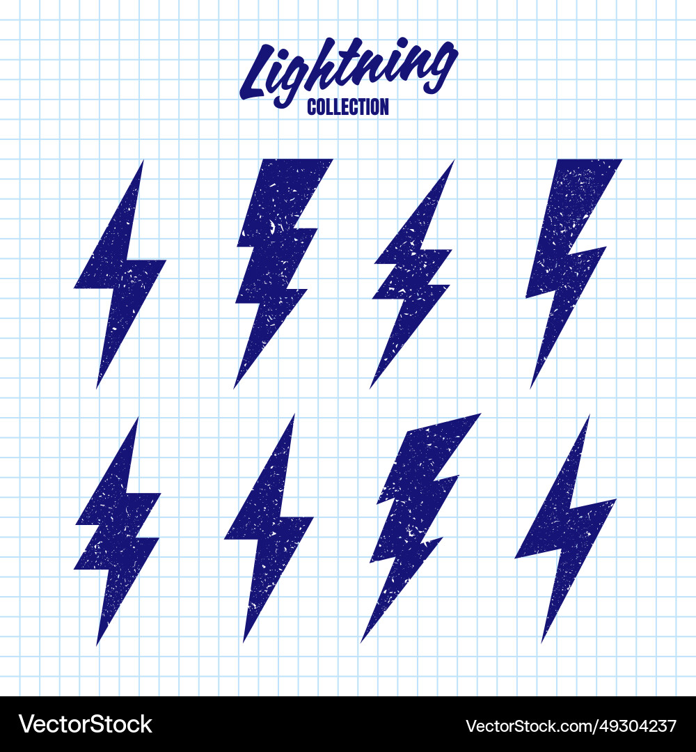 Hand drawn lightning bolt icons with grunge Vector Image