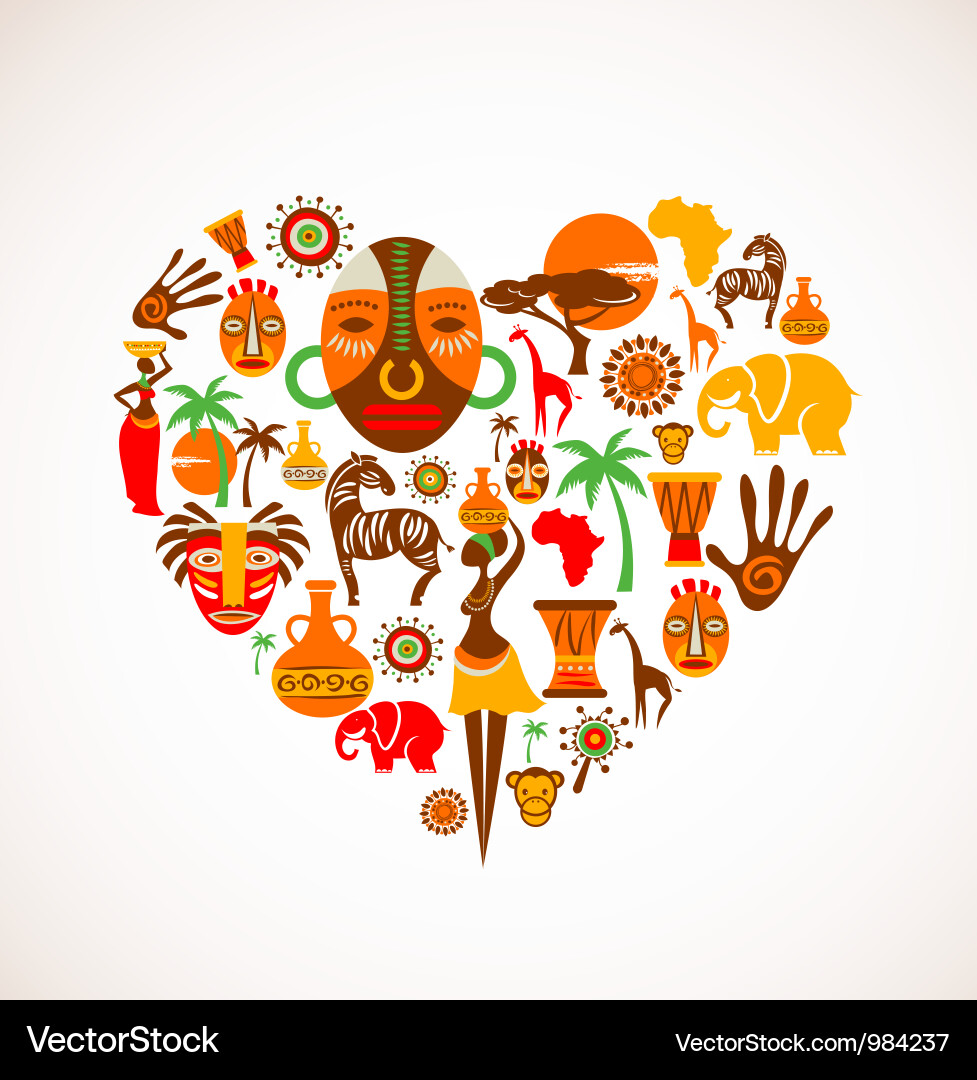 Heart with Africa icons Royalty Free Vector Image