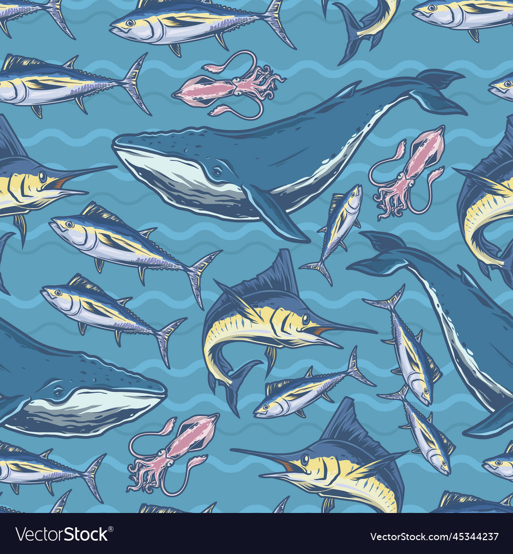 Ocean animals colorful pattern seamless Royalty Free Vector