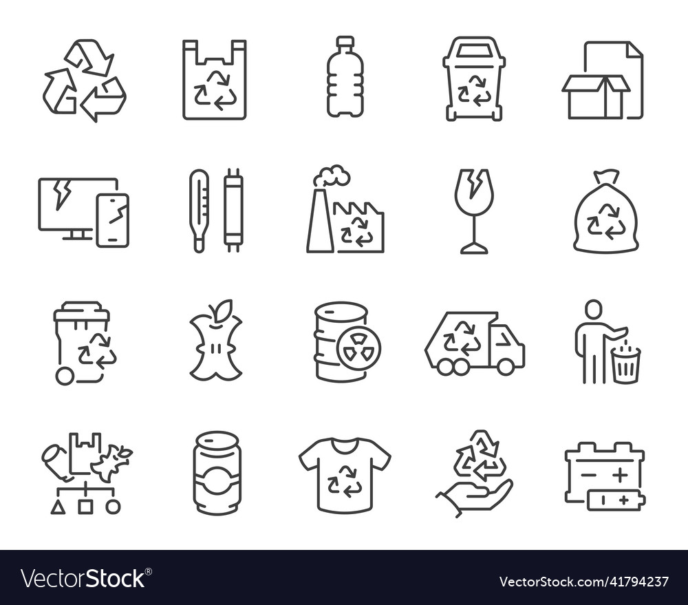 Waste sorting icons set such as garbage truck Vector Image Waste sorting icons set such as garbage truck Vector Image