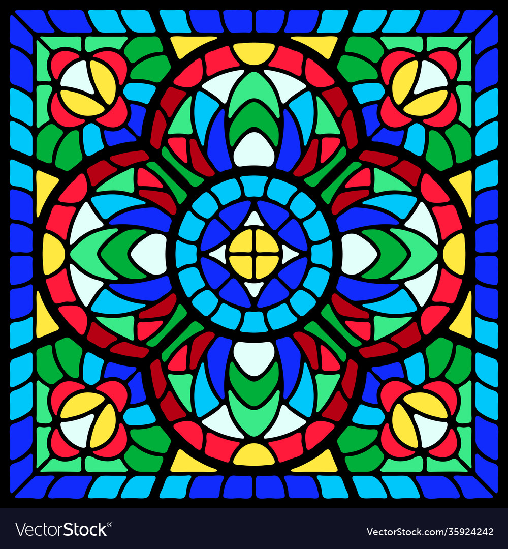 Stained Glass Window With Colored Piece Royalty Free Vector