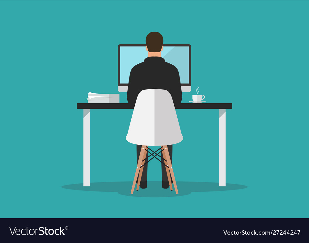 Businessman working on computer in office Vector Image
