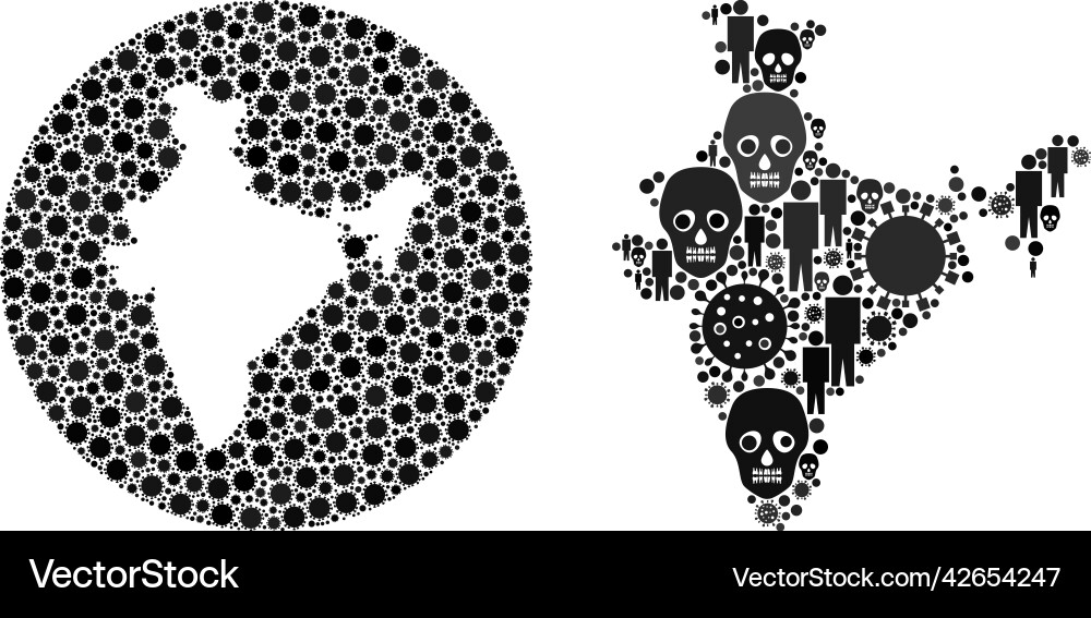 Covid-2019 and men collages for india map Vector Image