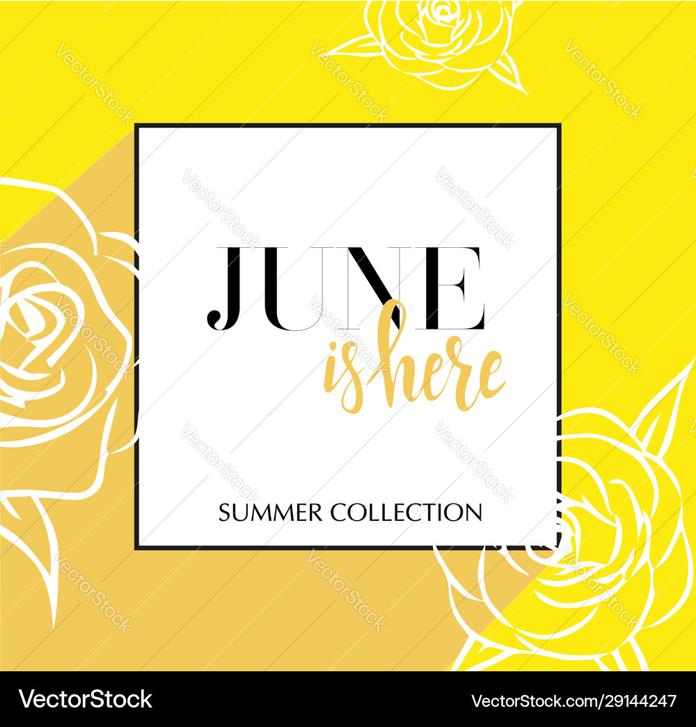 Design banner with lettering june is here logo Vector Image