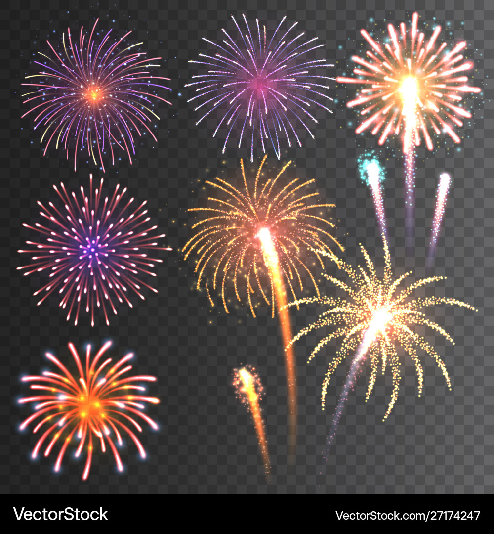 Festive fireworks collection realistic colorful Vector Image
