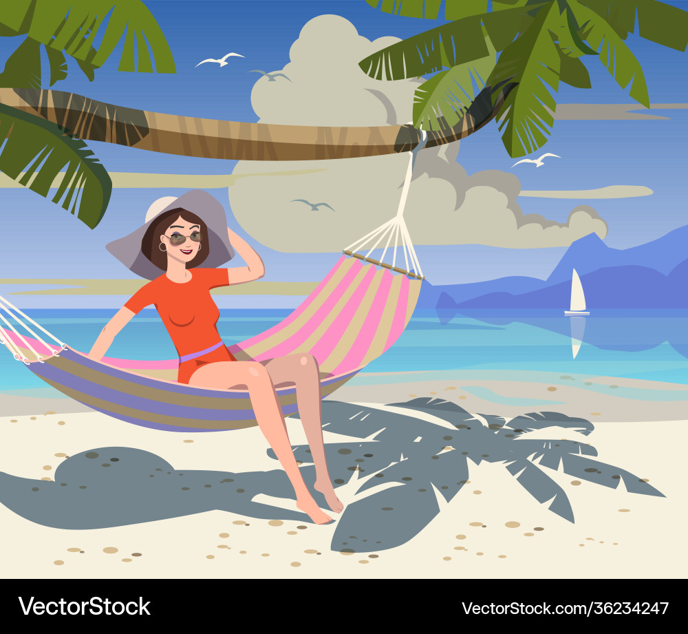 Girl on beach sea Royalty Free Vector Image - VectorStock