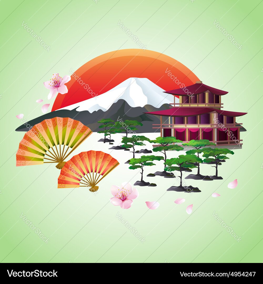 Japanese abstract background with fans mountain Vector Image