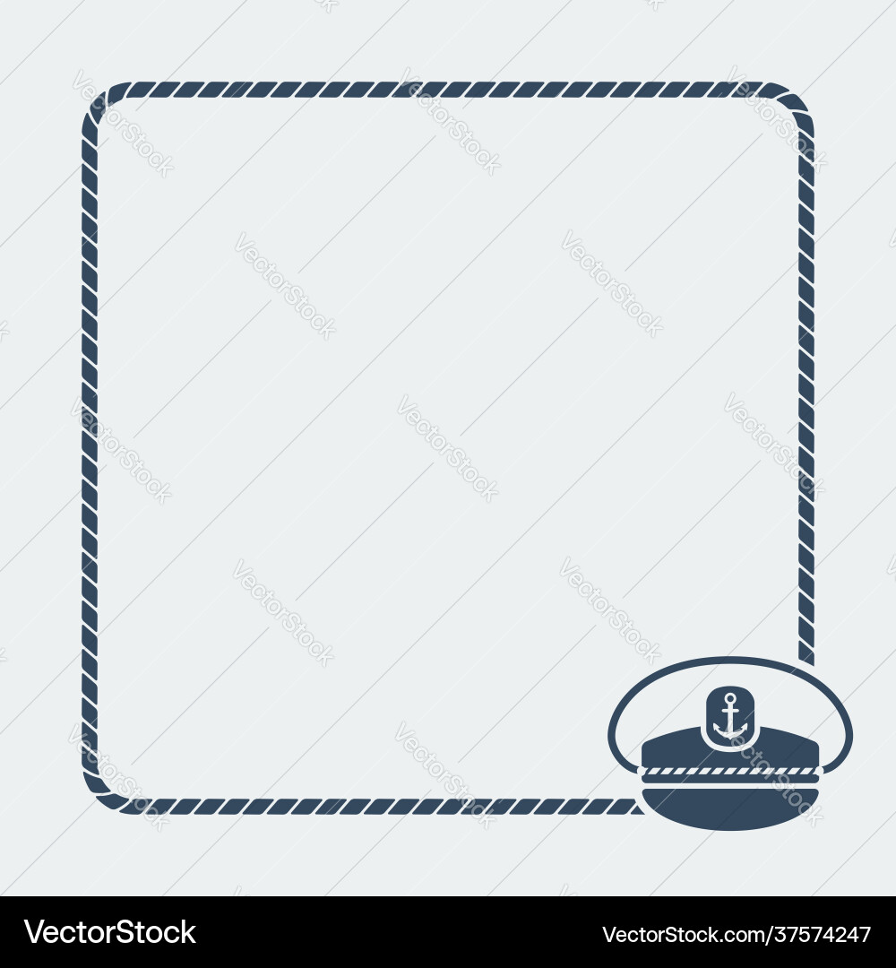 Marine background sea rope frame with captain cap Vector Image