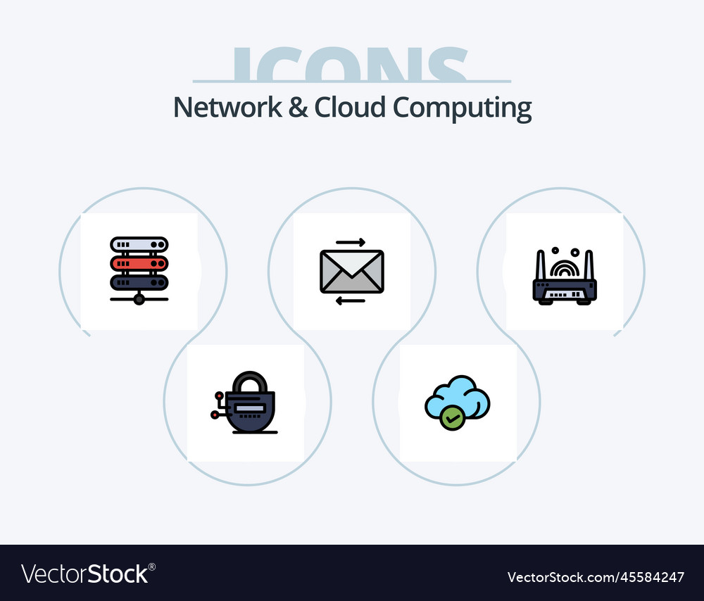 Network and cloud computing line filled icon pack Vector Image