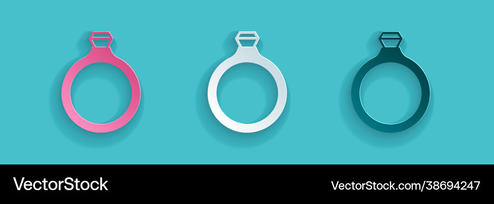 Paper cut diamond engagement ring icon isolated Vector Image