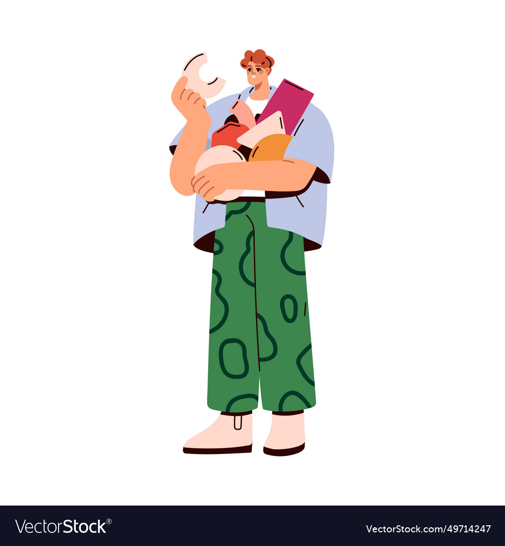 Puzzled man with geometric shapes difficult tasks Vector Image Puzzled man with geometric shapes difficult tasks Vector Image