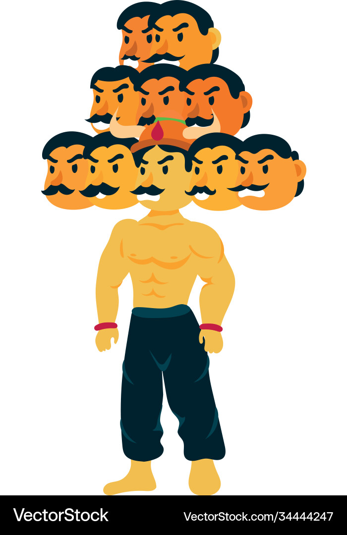 Ravana with ten heads character Royalty Free Vector Image