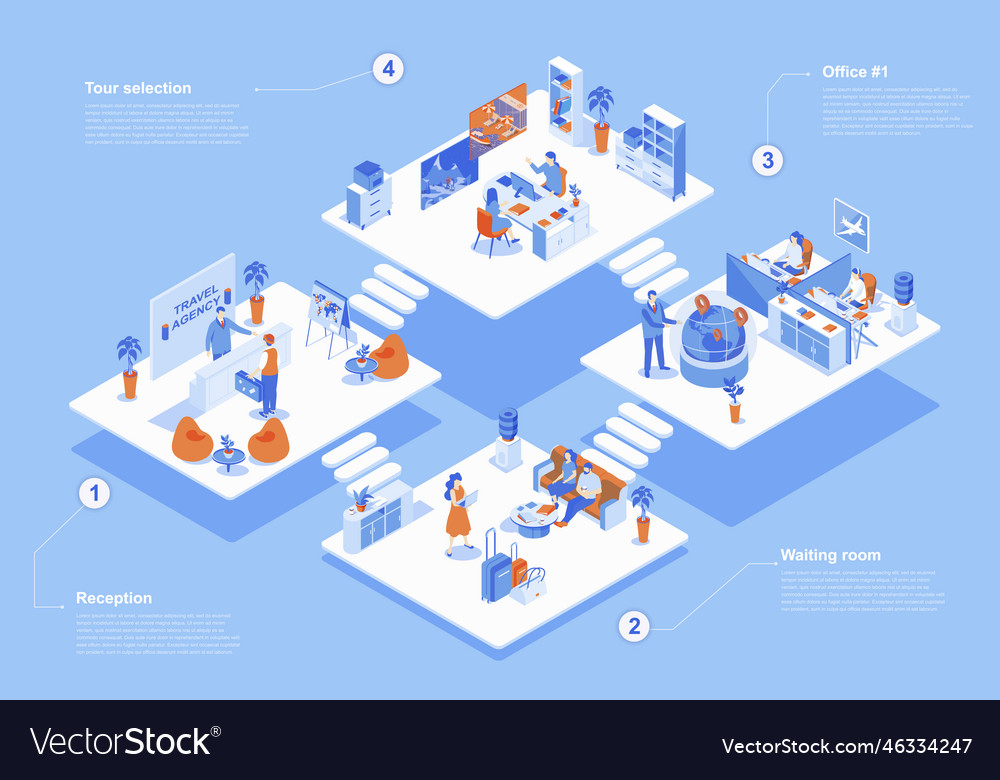 Travel agency concept 3d isometric web scene Vector Image