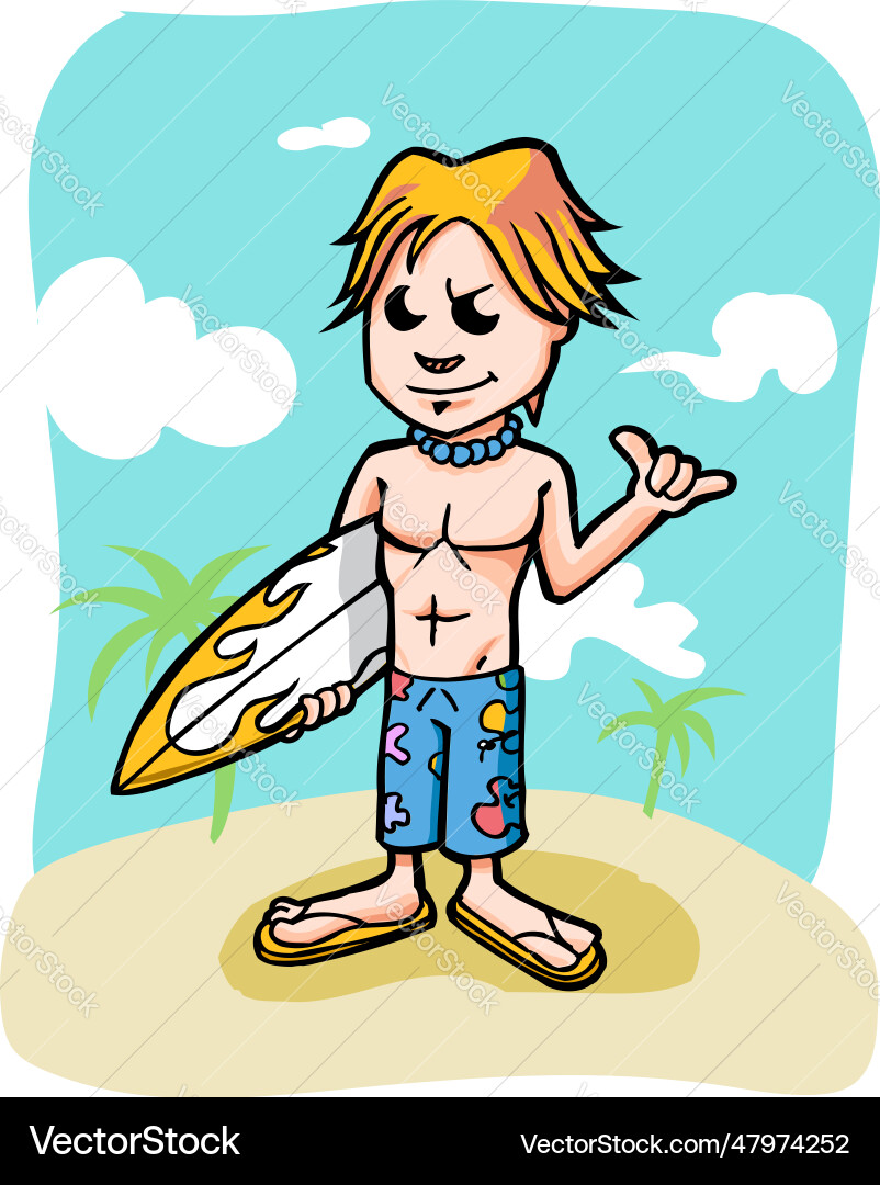 Cartoon surfer mascot character Royalty Free Vector Image
