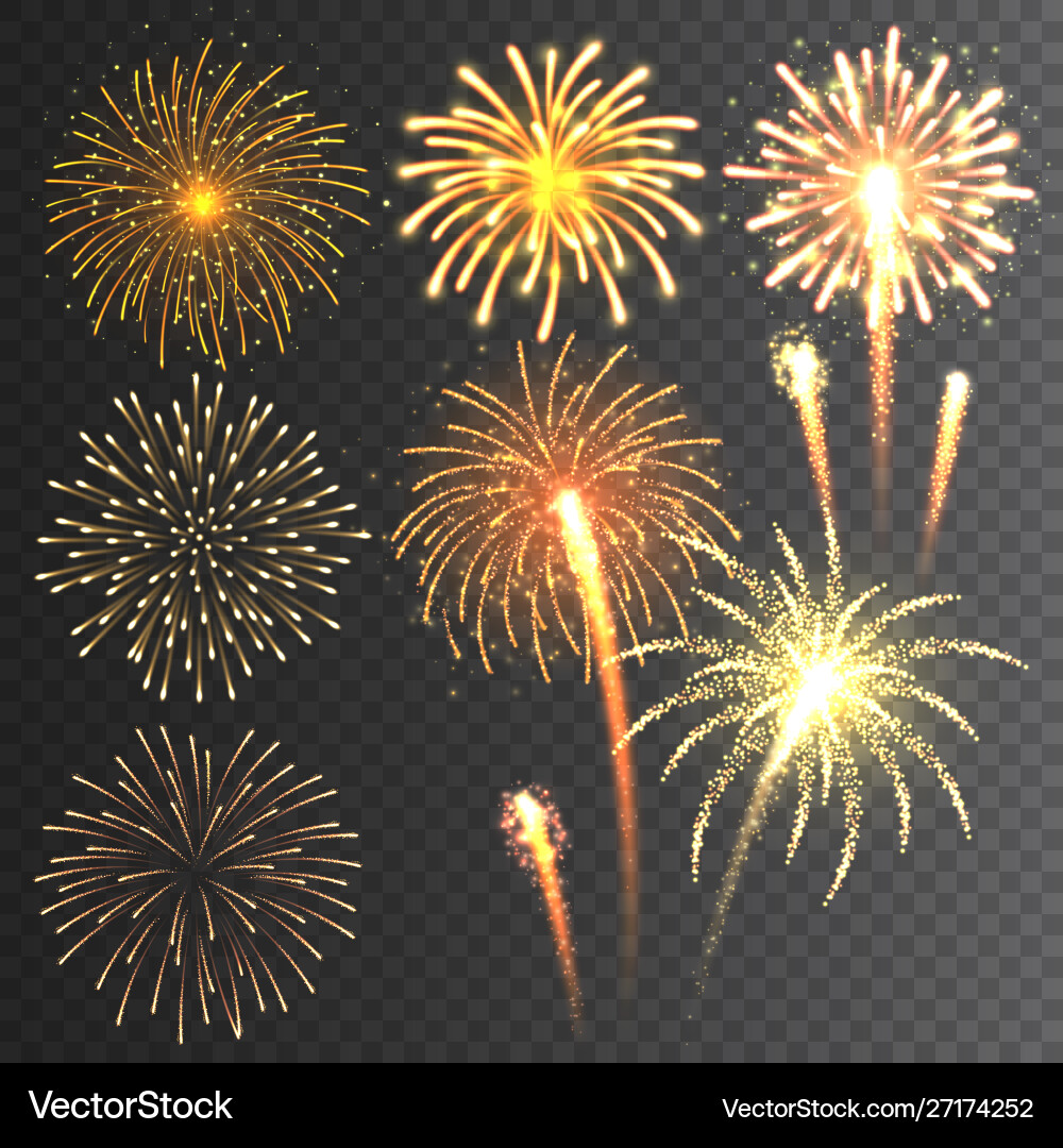 Festive fireworks collection realistic colorful Vector Image