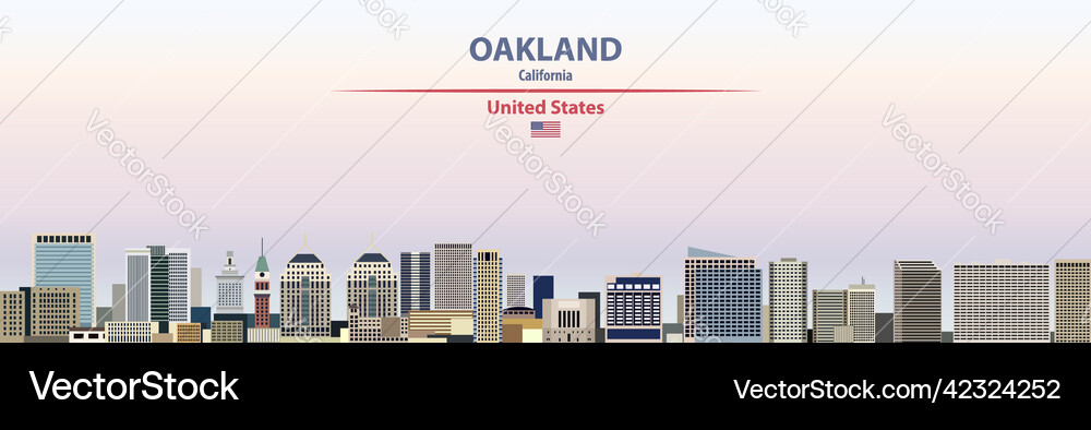 Oakland cityscape on sunset sky background Vector Image