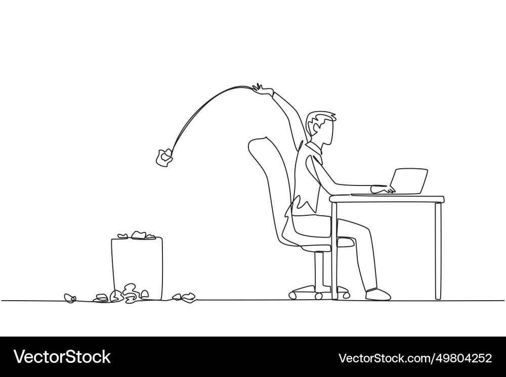 Single one line drawing businessman typing at a Vector Image
