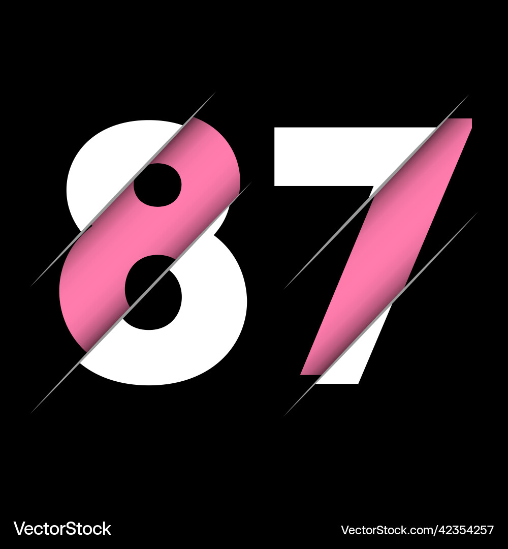 87 8 7 number logo design with a creative cut Vector Image