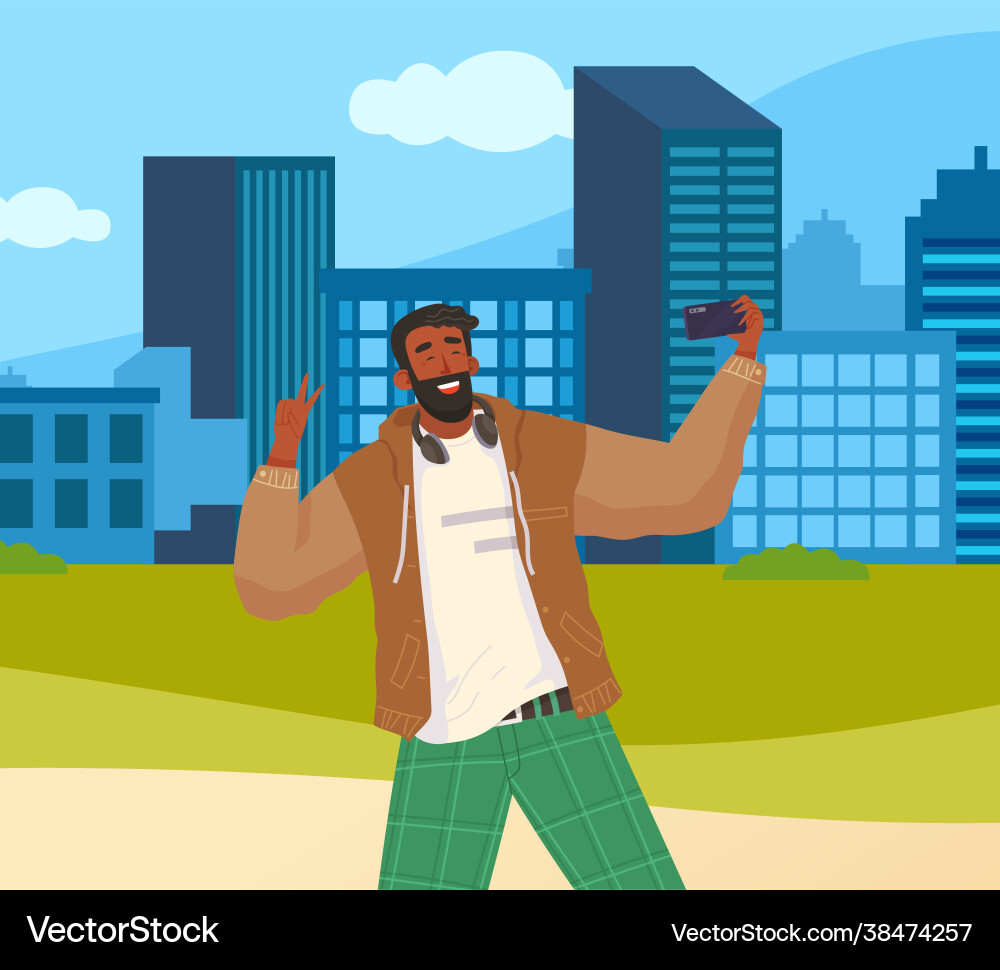 Modern urban life with devices concept afro Vector Image
