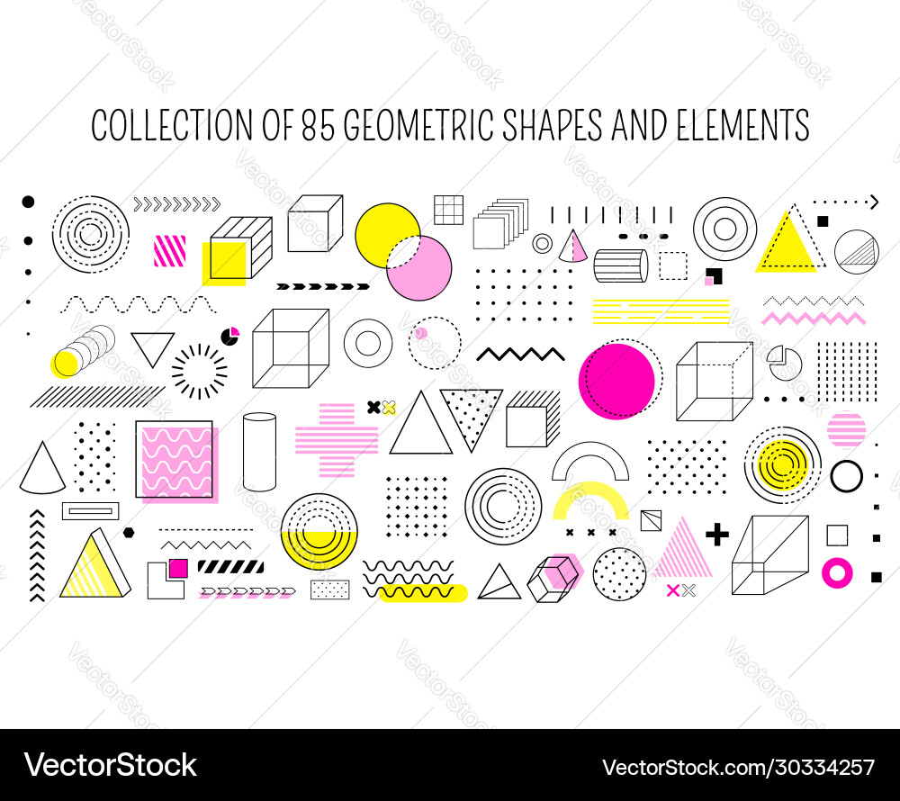 Set 85 geometric shapes for memphis design Vector Image