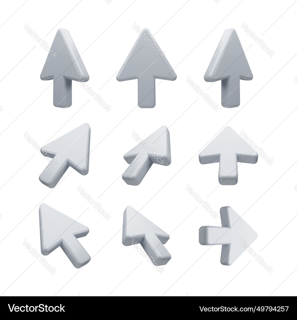 Set of cursor arrows in 3d style for digital Vector Image