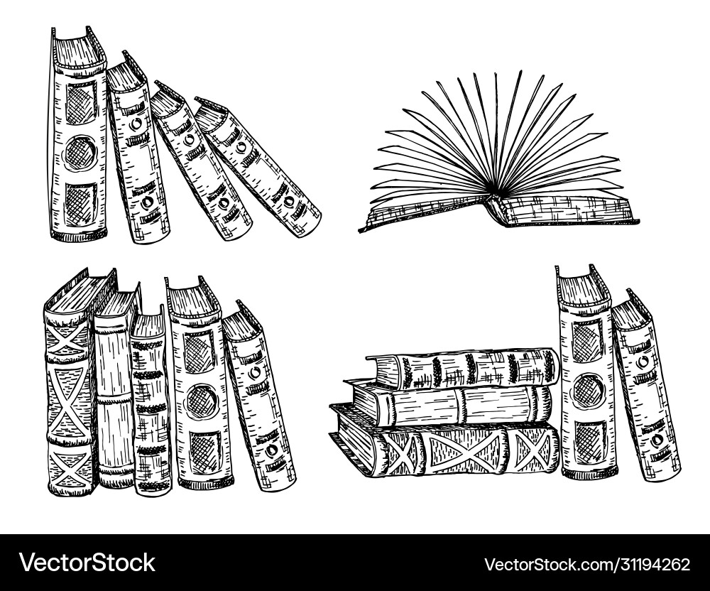 Books sketch collection pile Royalty Free Vector Image