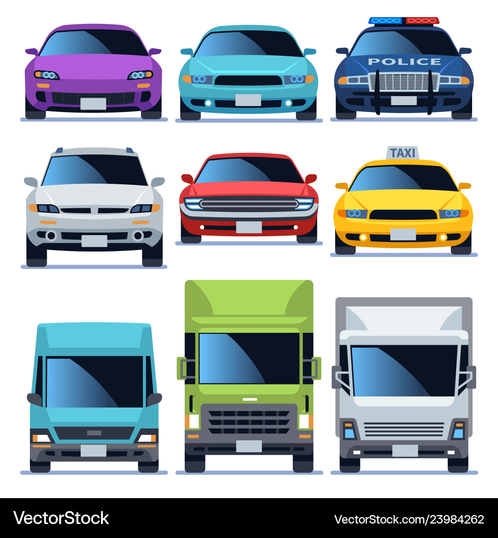 Car front view icons set vehicles driving auto Vector Image