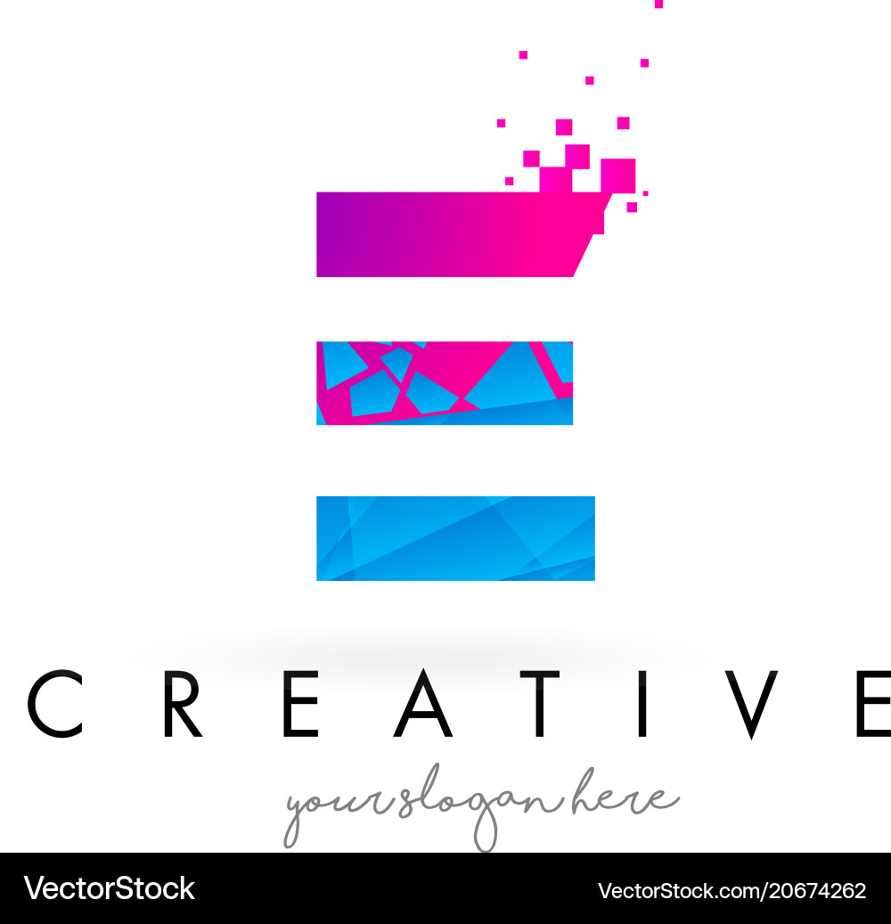 E letter logo with shattered broken blue pink Vector Image