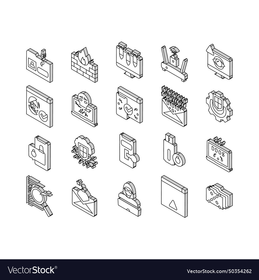 Internet Security Collection Isometric Icons Set Vector Image