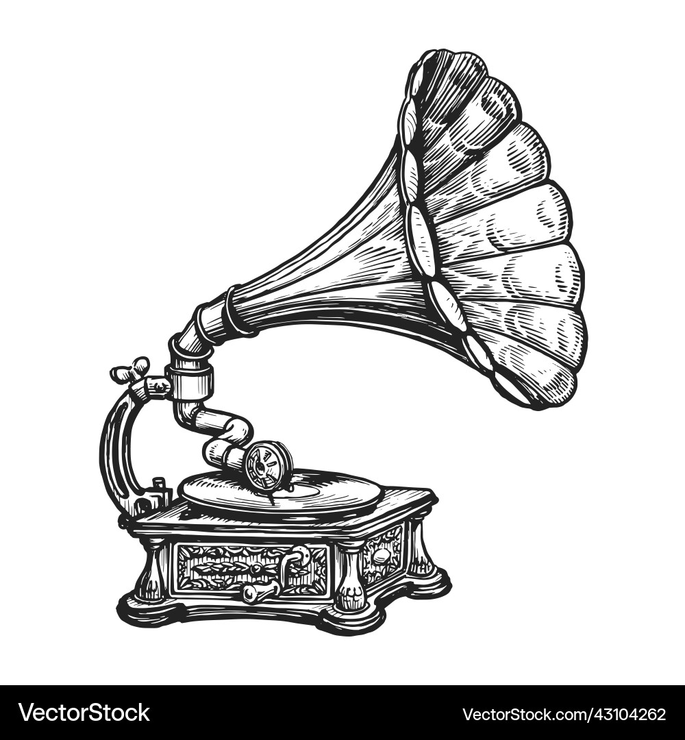 Old retro gramophone with vinyl record phonograph Vector Image